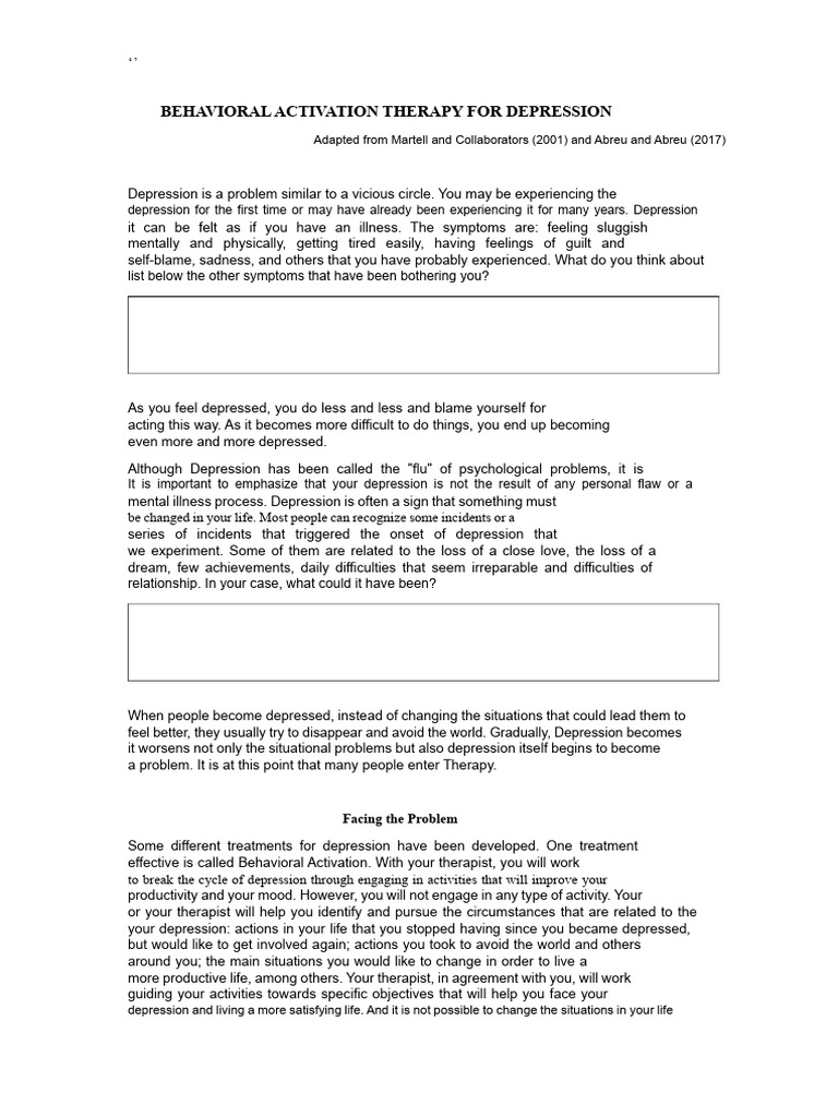 BEHAVIORAL ACTIVATION THERAPY FOR DEPRESSION | PDF | Major Depressive ...
