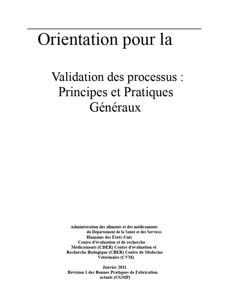 Validation des Processus : Guide CGMP | PDF | Analyse du cycle de vie ...