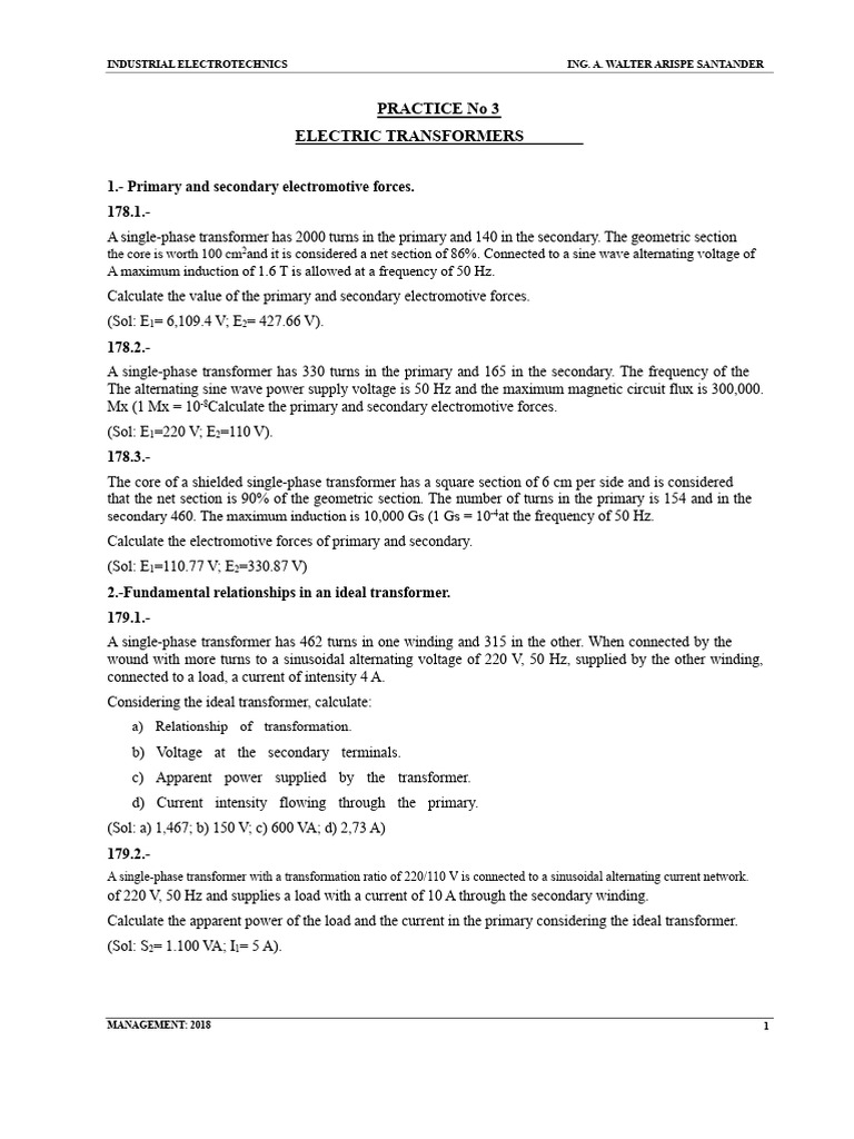Practice No. 3 Electric Transformers 2018.docx | PDF | Transformer | Ac Power