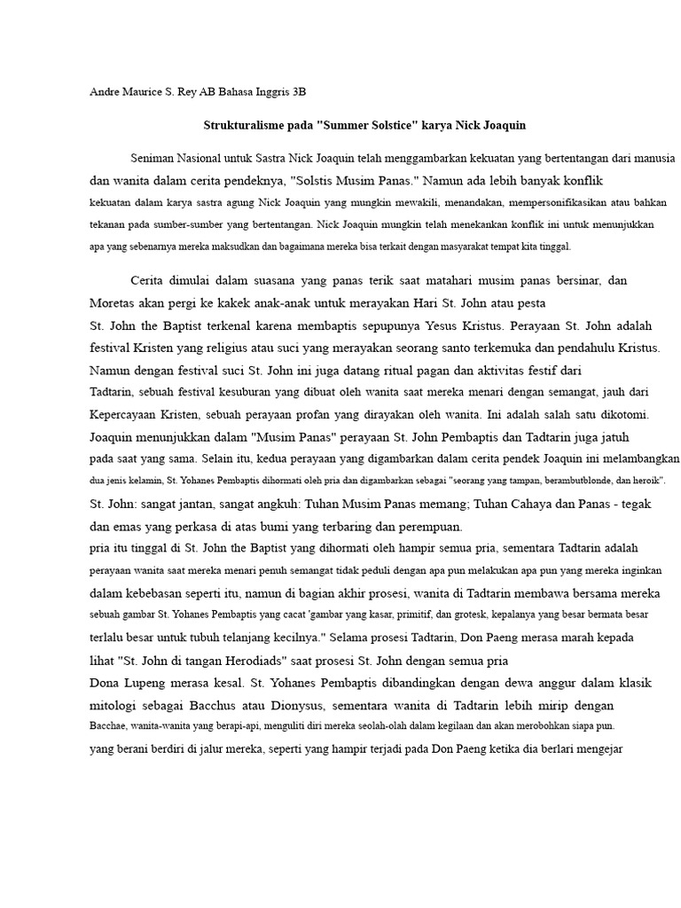 Strukturalisme pada "Summer Solstice" karya Nick Joaquin | PDF