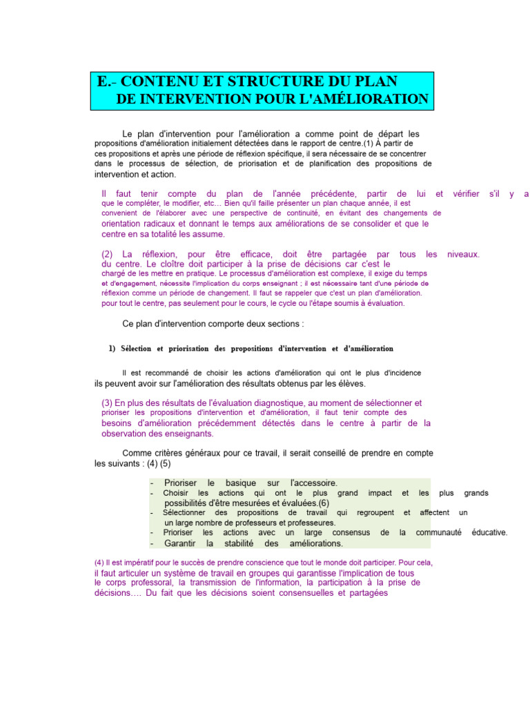 Plan d'Intervention pour l'Amélioration | PDF | Pédagogie | Planification