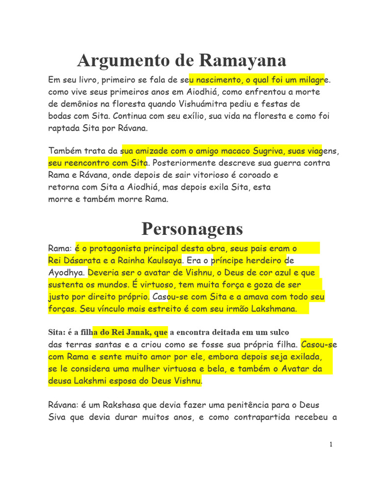 Resumo do Ramayana | PDF | Ramayana | Sita