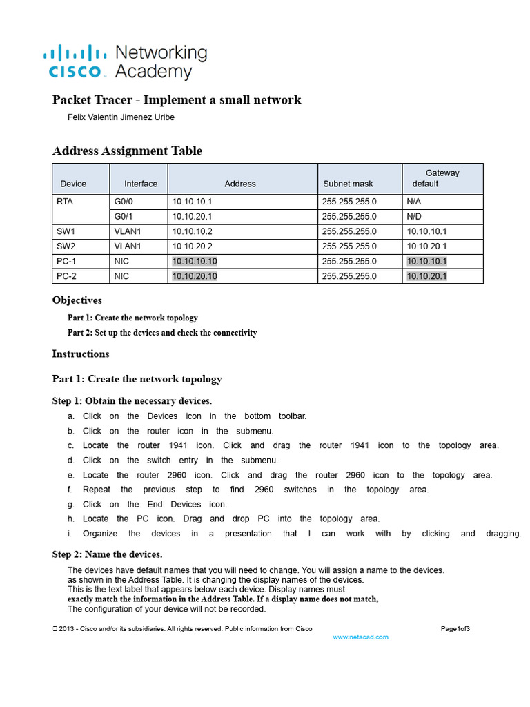 Packet Tracer: Small Network Setup | PDF | Computer Network | Router ...