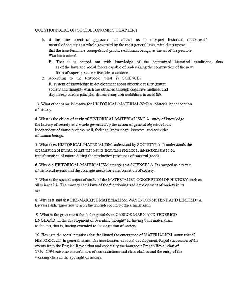 Socioeconomic Questionnaire Overview | PDF | Materialism | Science