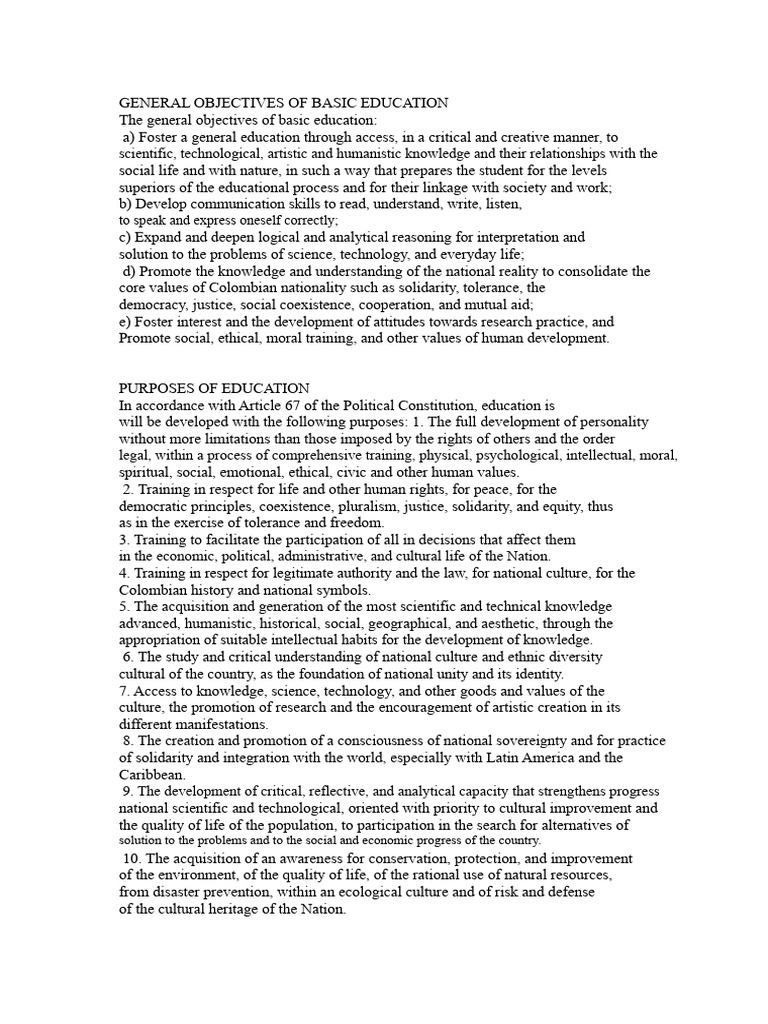 General Objectives of Basic Education | PDF | Knowledge | Value (Ethics)