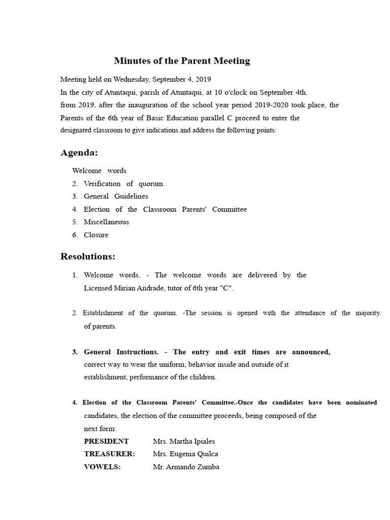 Parents' Meeting Minutes | PDF