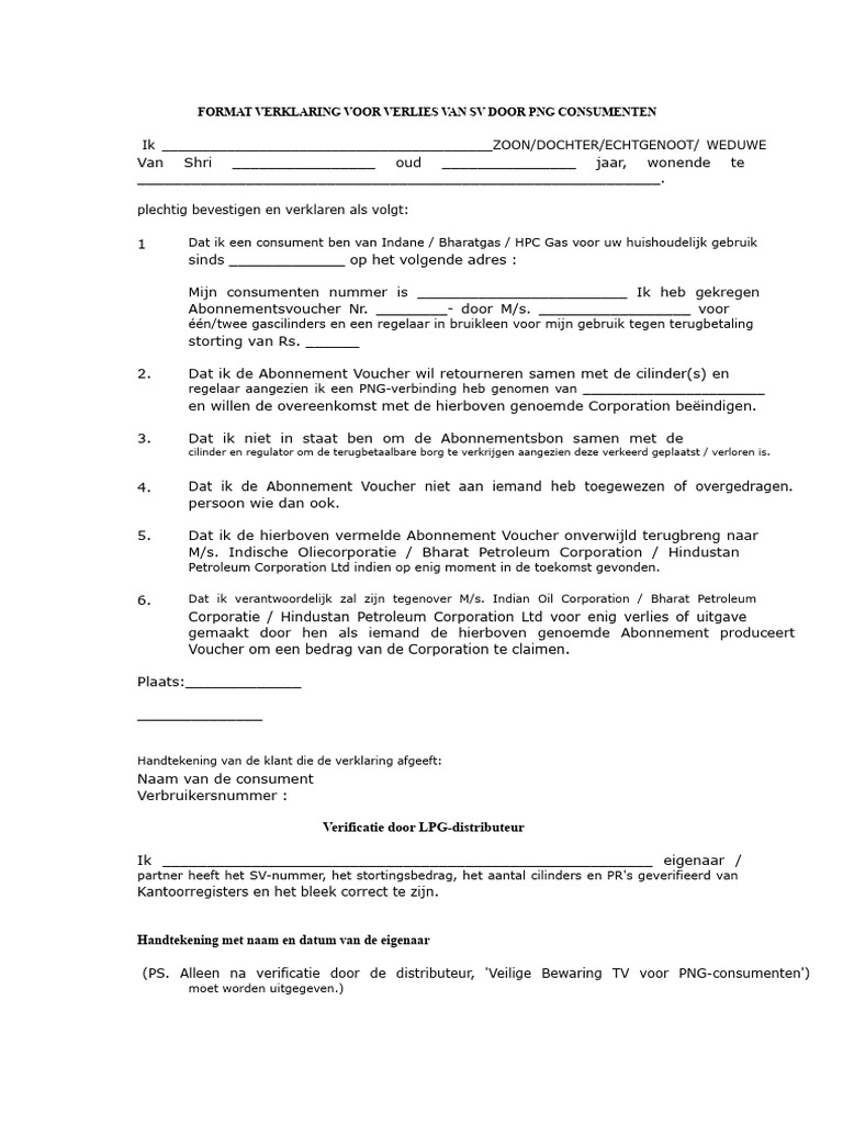 Formatverklaring Voor Verlies Van SV | PDF