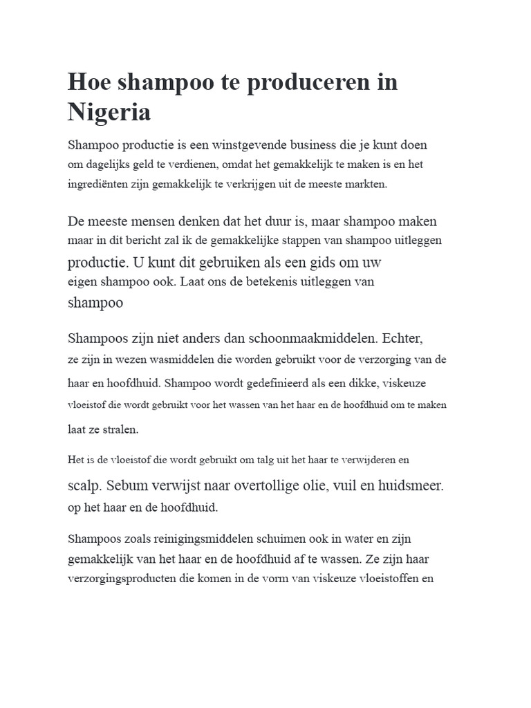 Hoe Shampoo Te Produceren in Nigeria | PDF