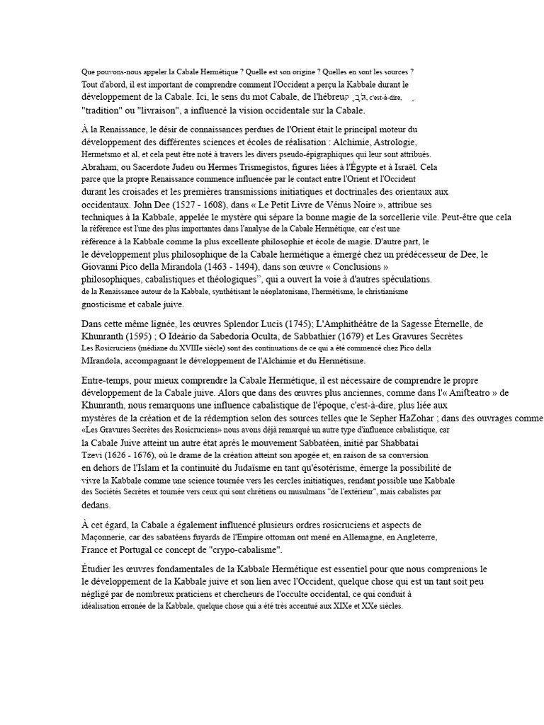 Origines et influences de la Cabale Hermétique | PDF | Kabbale | Hermétisme