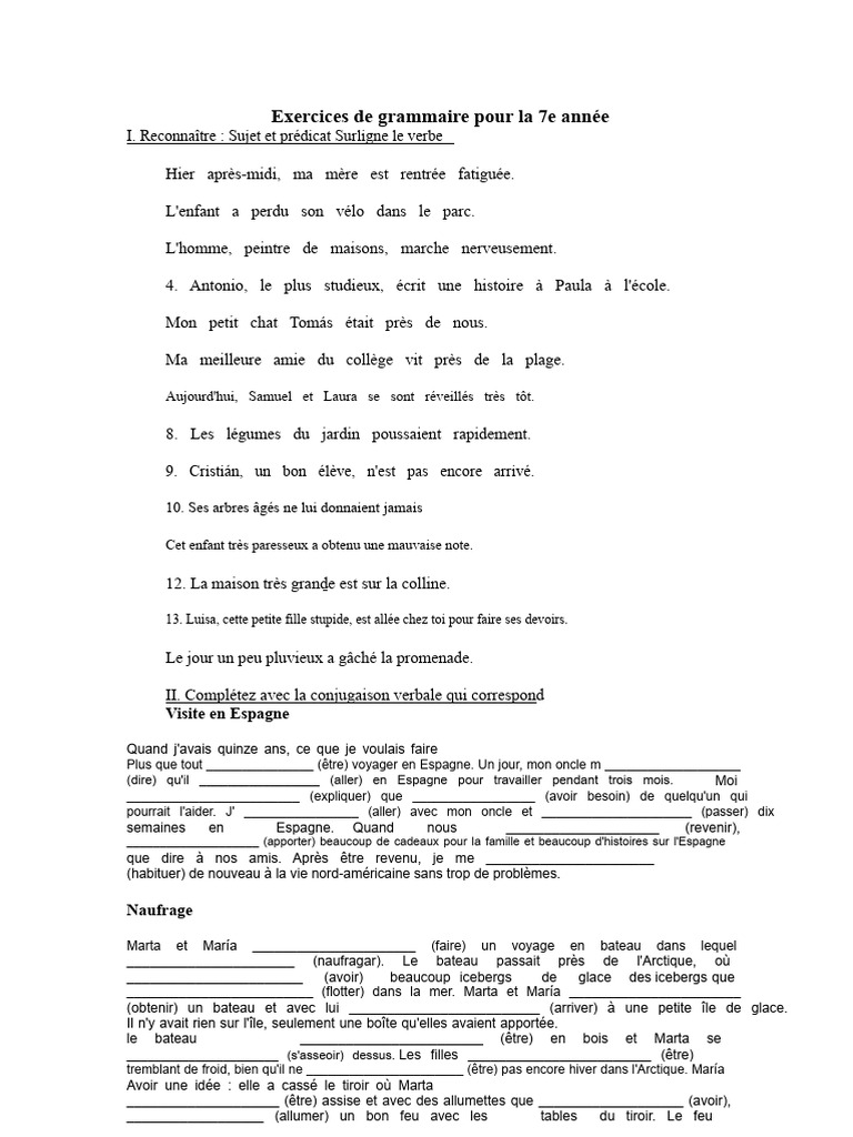 7 Grammaire Exercices Sujet Prédicat | PDF | Prédicat (Grammaire) | Verbe