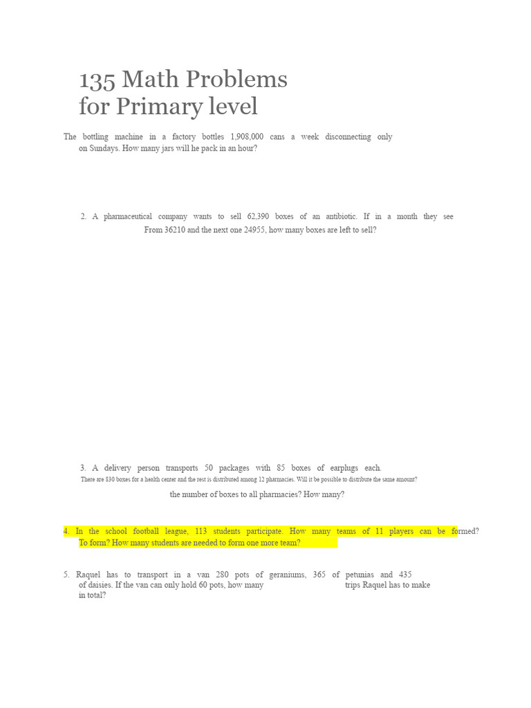 135 Math Problems For Primary Level | PDF | Area