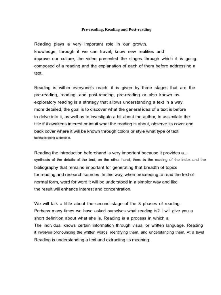 Pre-reading, reading, and post-reading summary. | PDF | Reading ...
