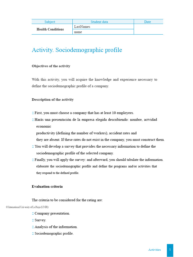 Sociodemographic Profile Analysis Activity | PDF