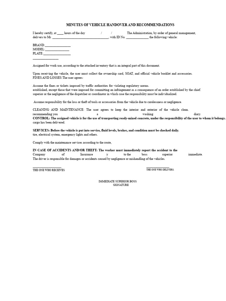 Vehicle Handover Act and Recommendations | PDF