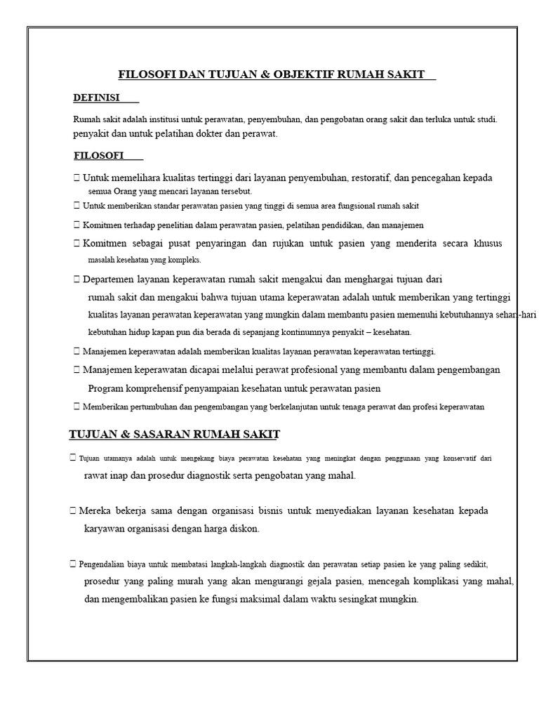 Filosofi dan Tujuan Rumah Sakit | PDF