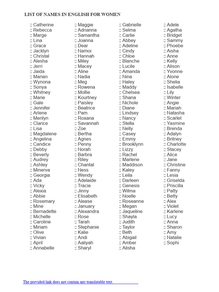 List of Names in English For Women | PDF