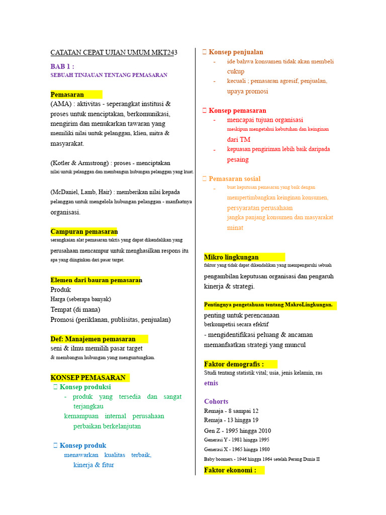 MKT243 Ujian Umum Catatan Cepat | PDF