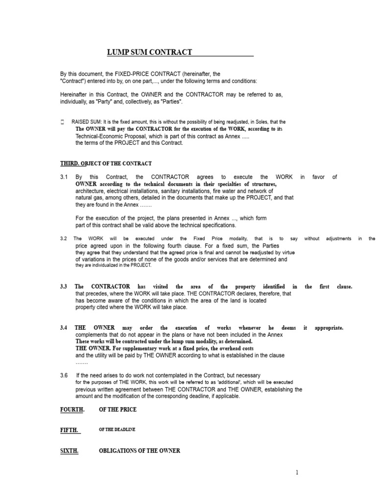 Lump Sum Contract Overview and Terms | PDF | Arbitration | Common Law