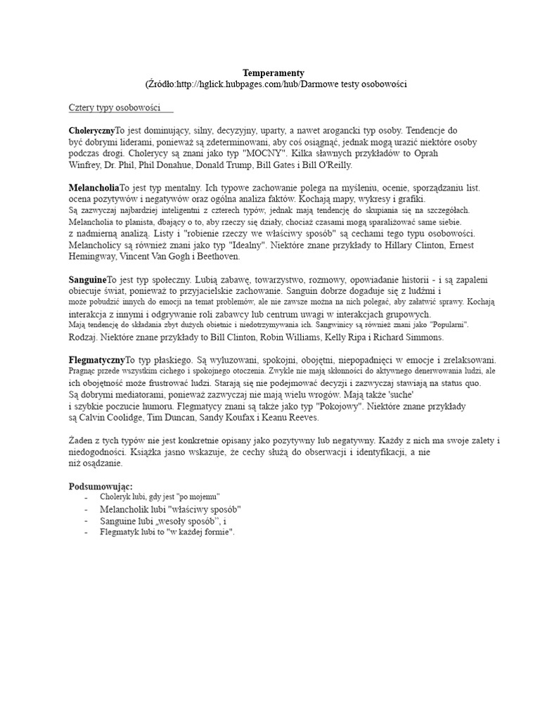 Cztery Typy Osobowości | PDF