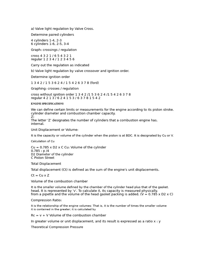 Valve Light Regulation and Engine Specs | PDF