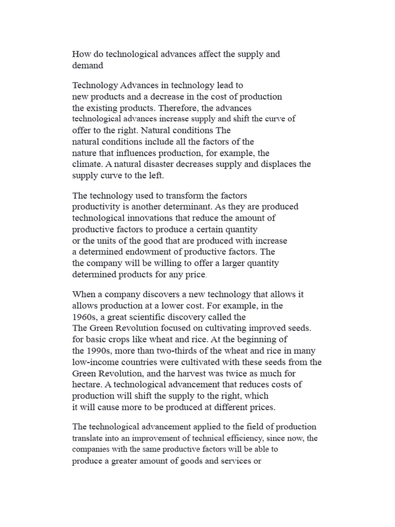 How Technological Advancements Affect Supply and Demand. | PDF | Supply ...