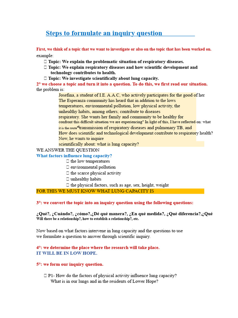 Steps To Formulate An Inquiry Question | PDF | Respiratory System | Lung