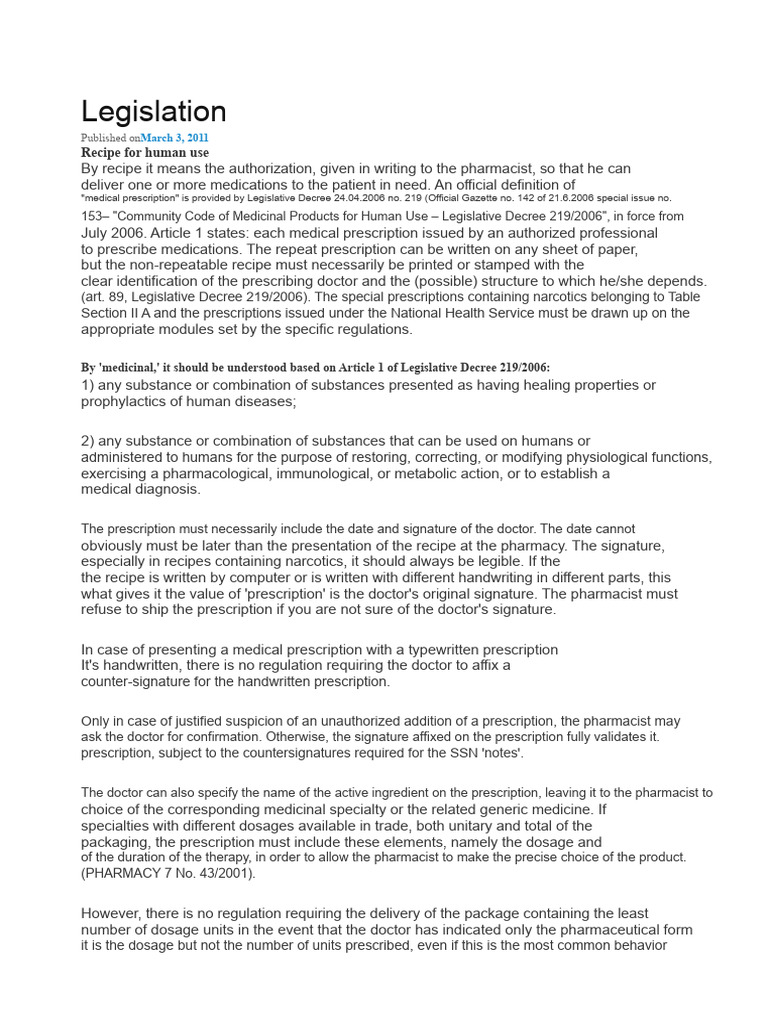 Medical Prescription Legislation Overview | PDF | Medical Prescription ...