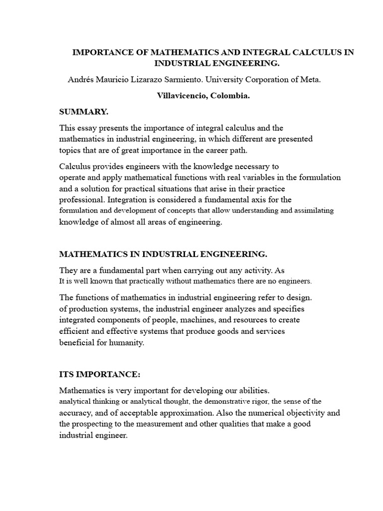 Importance of Mathematics and Integral Calculus in Industrial ...