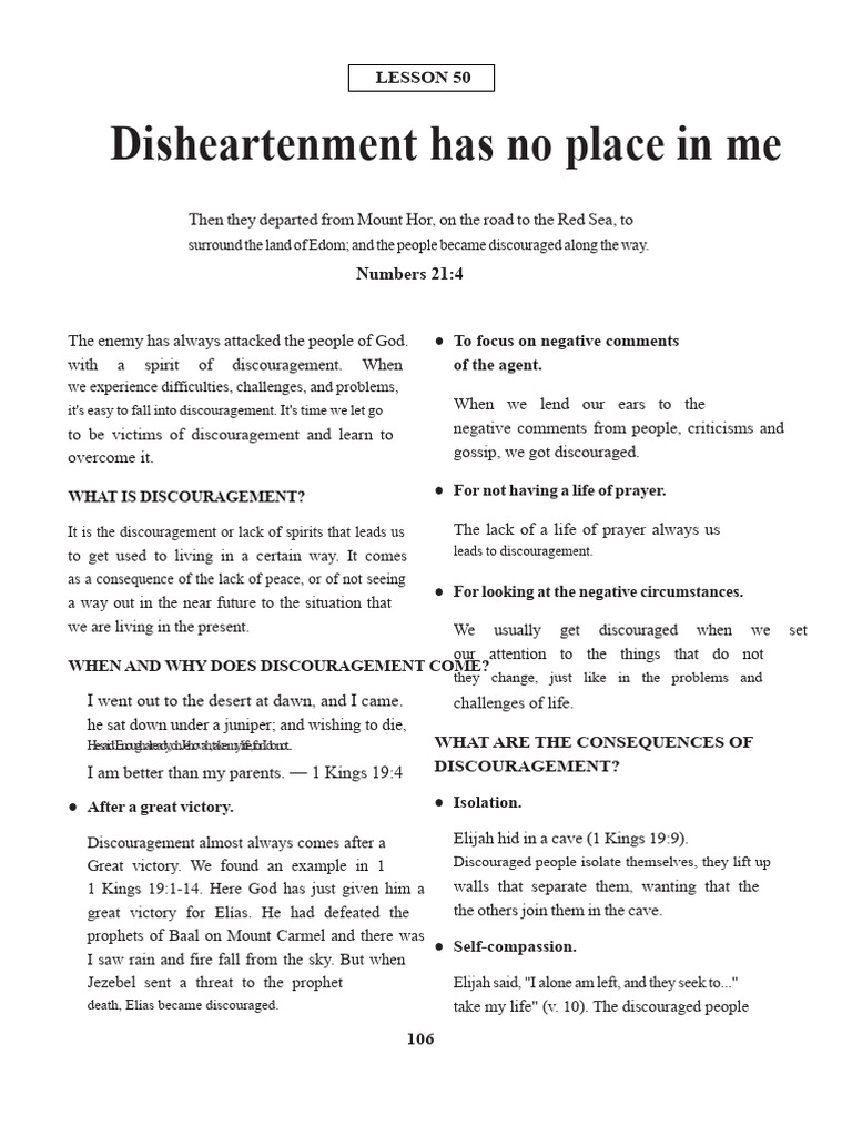 Lesson 50 - Discouragement Has No Place in Me | PDF | Elijah | Books Of ...