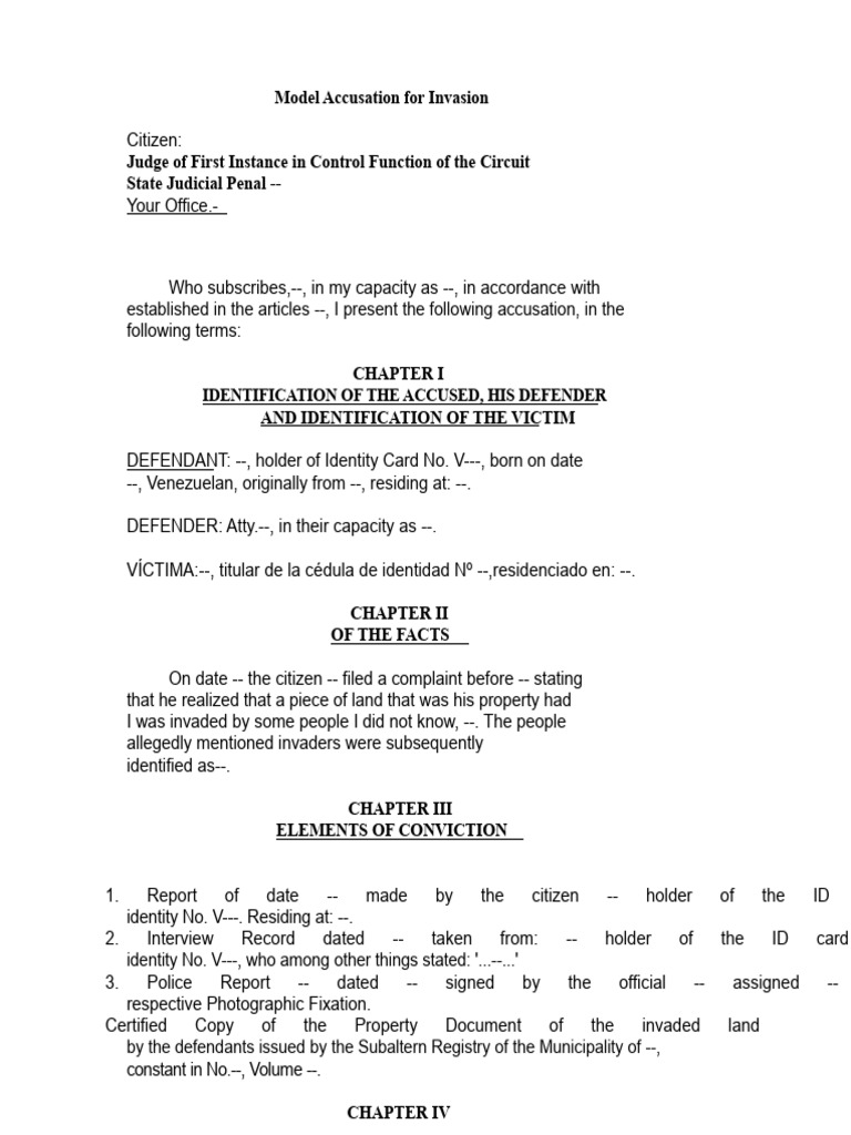 Model Complaint For Invasion | PDF | Identity Document | Criminal ...
