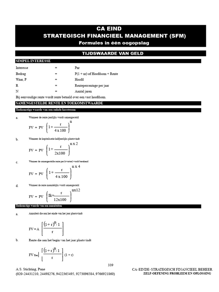 Volledige Strategische Financiële Beheer Formules | PDF