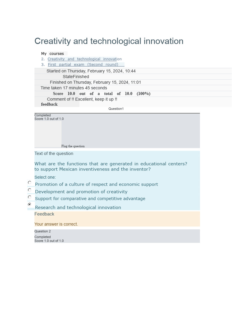 Creativity and technological innovation First partial exam (second ...