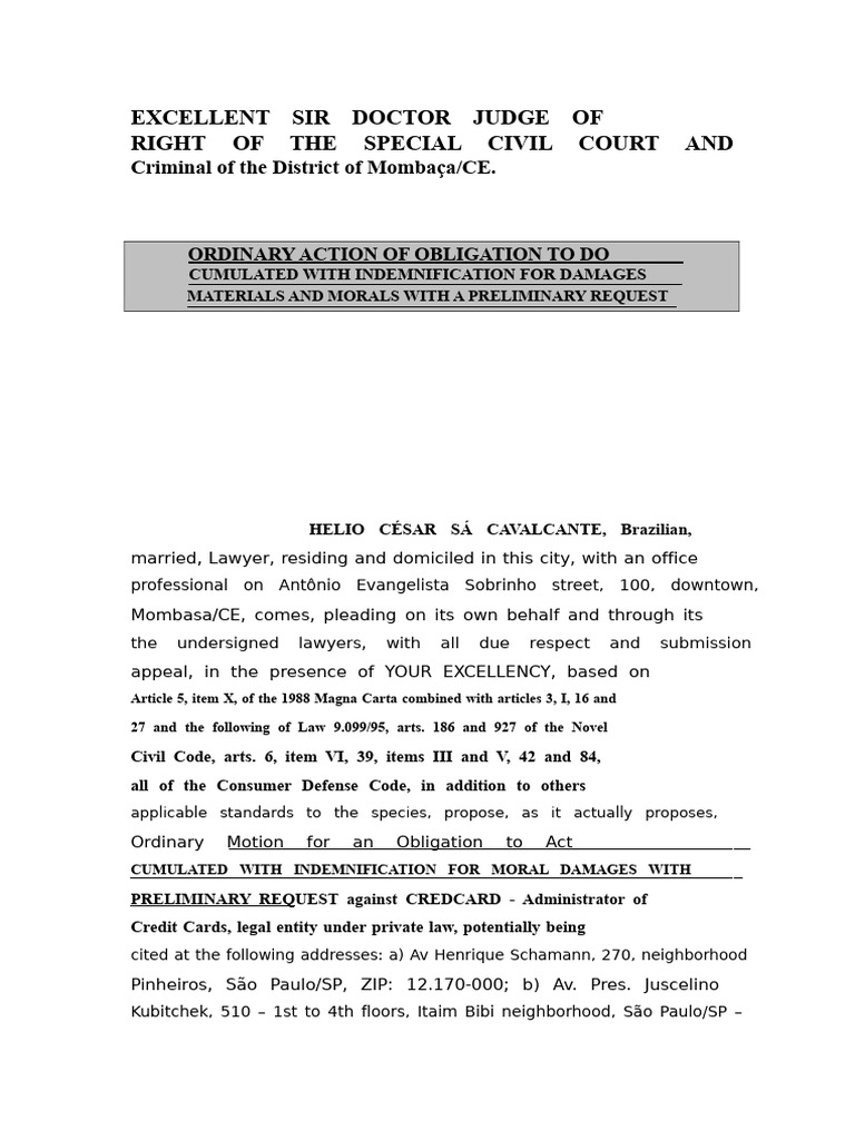 Action Obligation To Do With Moral and Material Damages | PDF | Credit ...