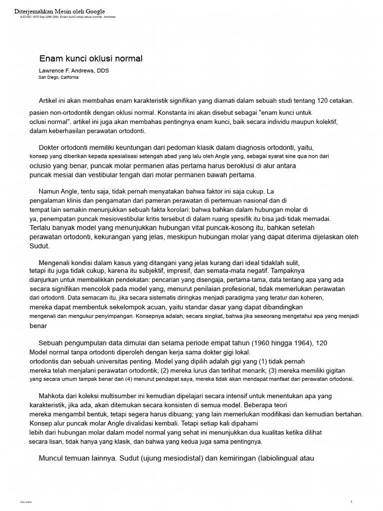 Enam Kunci Oklusi Normal dalam Ortodonti | PDF