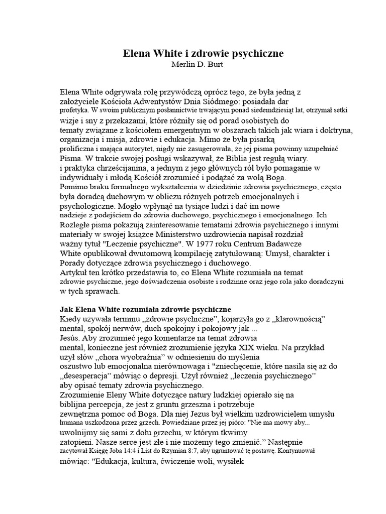 Elena White I Zdrowie Psychiczne | PDF