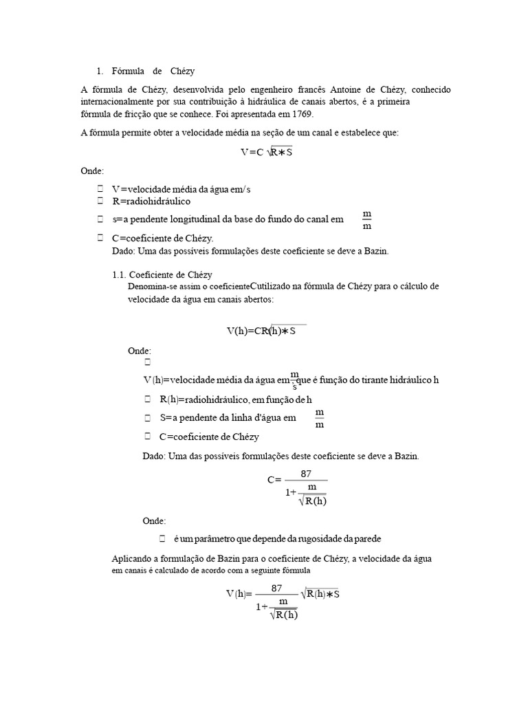 Fórmula de Chézy | PDF | Dinâmica dos fluidos | Mecânica dos fluidos