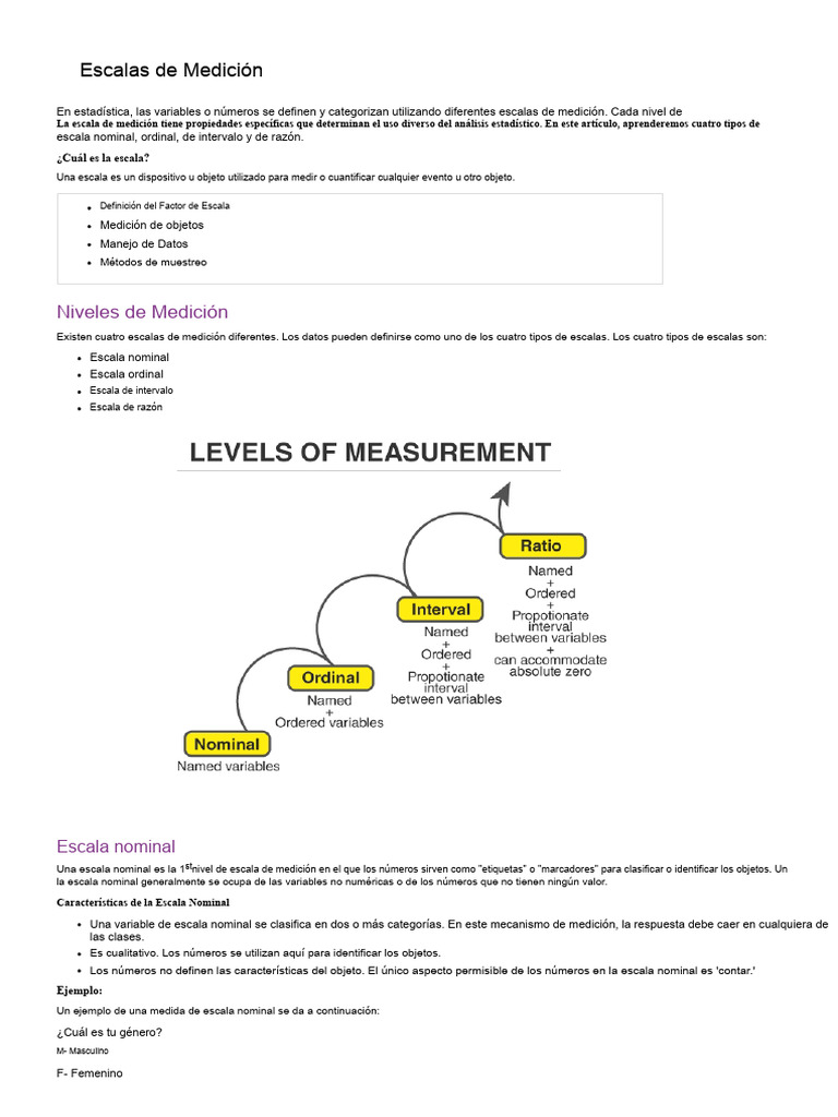 Escalas de Medición - Nominal, Ordinal, Intervalo y Razón | PDF | Nivel ...
