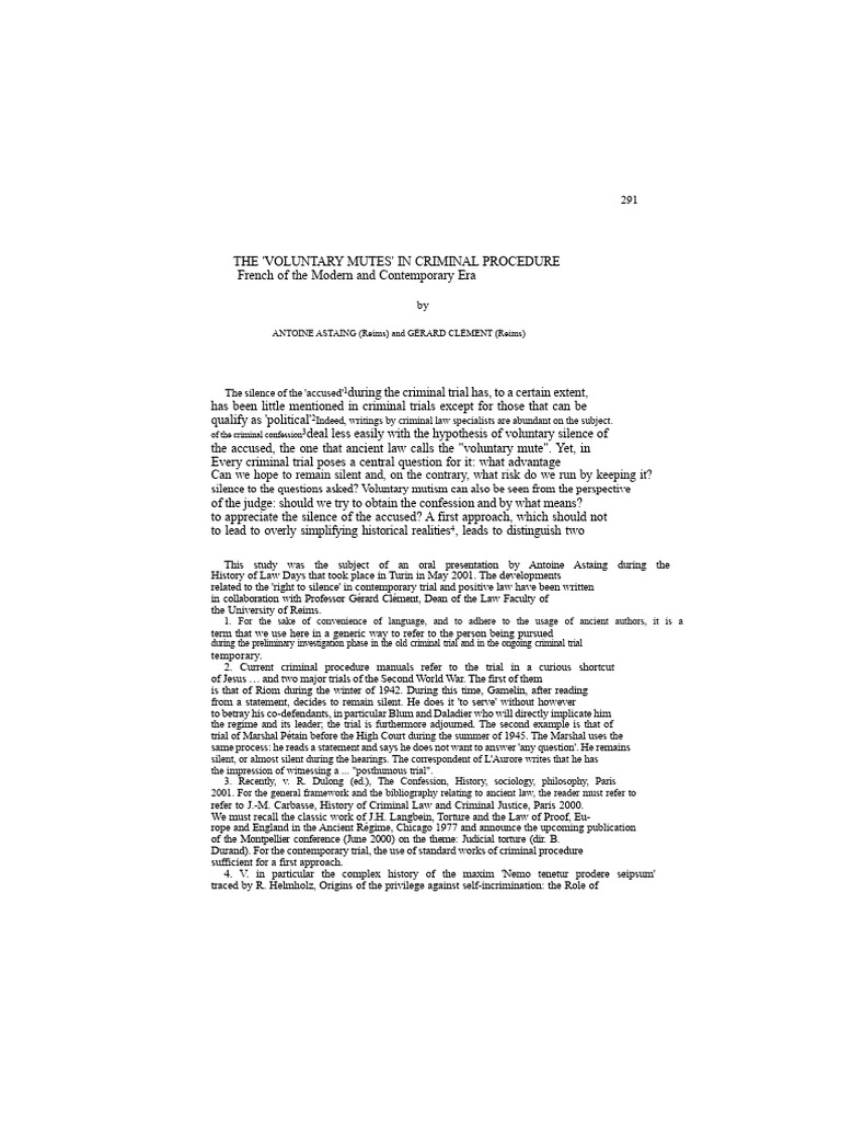 Voluntary Silence in Criminal Trials | PDF | Confession (Law) | Right ...