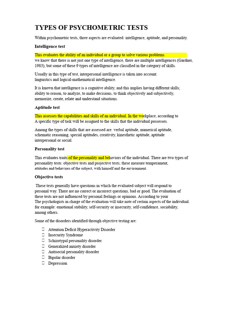 Types of Psychometric Tests | PDF