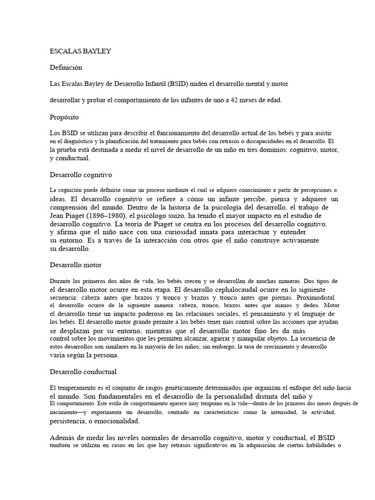 Escalas Bayley: Evaluación del Desarrollo Infantil | PDF | Cognición ...