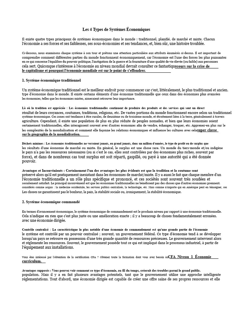 Les 4 Types de Systèmes Économiques | PDF | Économie | Capitalisme