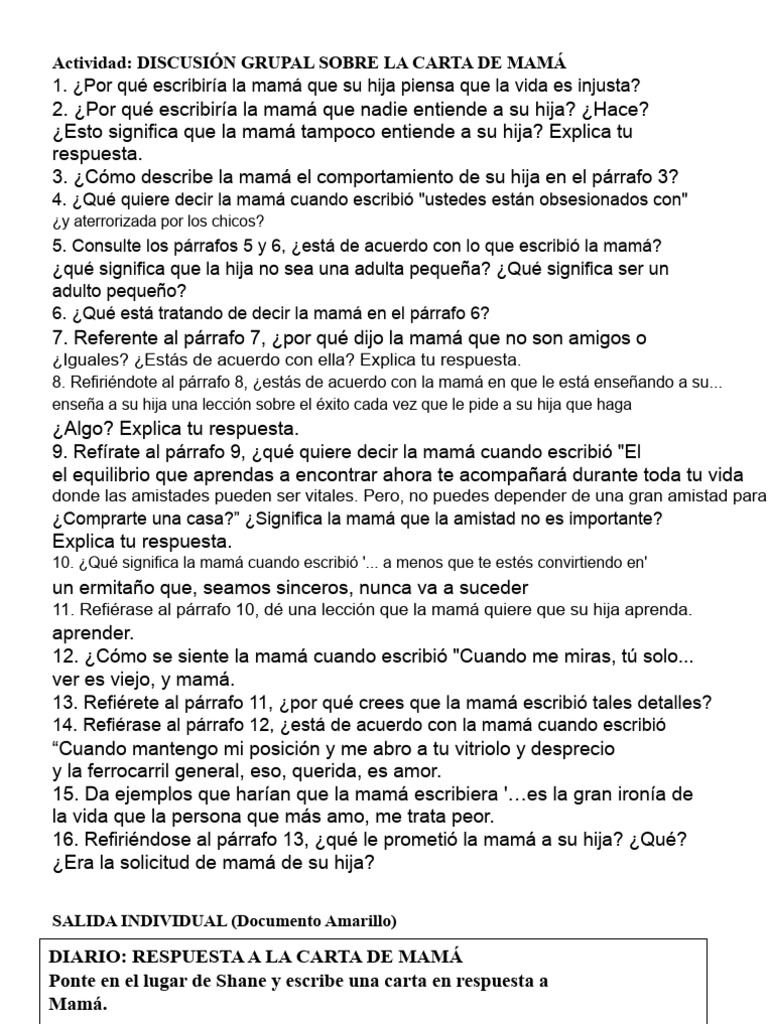 Actividad - Respuesta A La Carta de Mamá | PDF