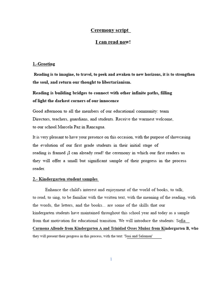 I Already Know How To Read Script Ceremony 2021 | PDF | Learning