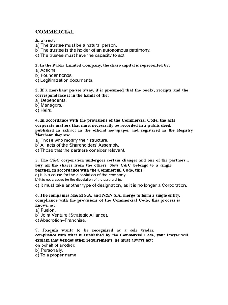 101 Questions of Commercial Law | PDF | Bankruptcy | Debt
