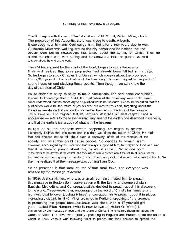 Summary of the movie "How It All Began" | PDF | Jesus | Second Coming
