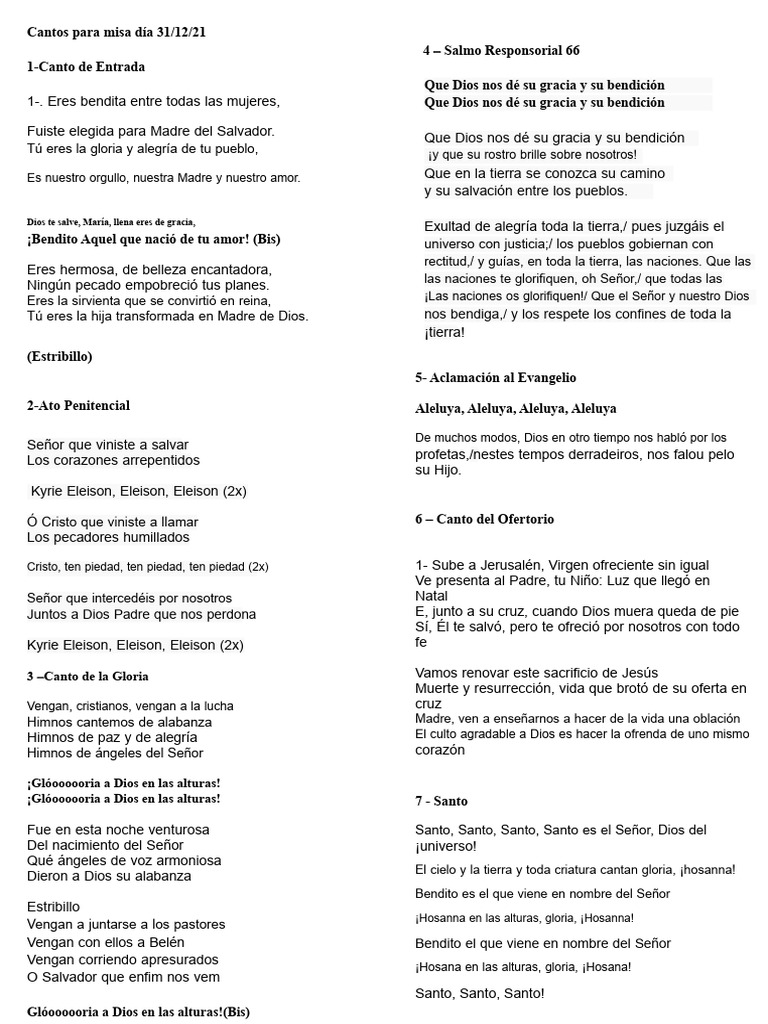 Cantos 31.12.21 | PDF | María, madre de Jesús | Cristo (título)