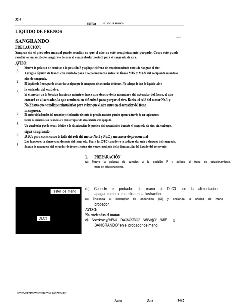 Procedimiento para Purgar Los Frenos Del Prius | PDF | Sistema de freno ...