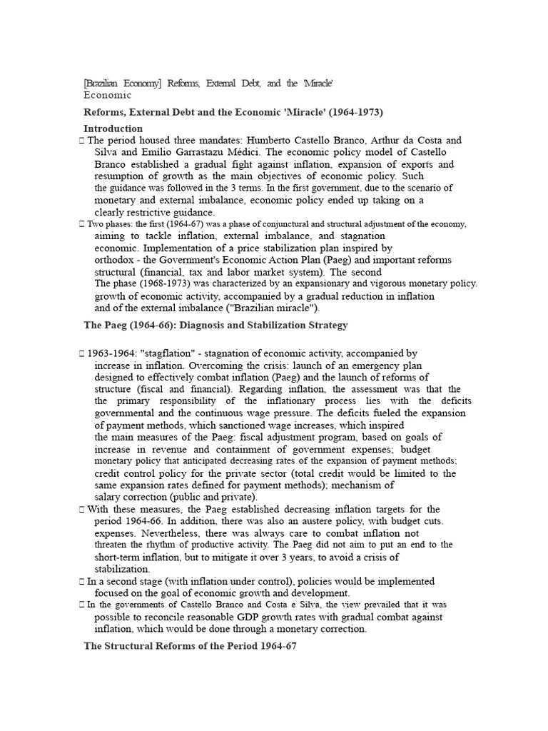Brazilian Economic Miracle: 1964-1973 Reforms | PDF | Inflation ...