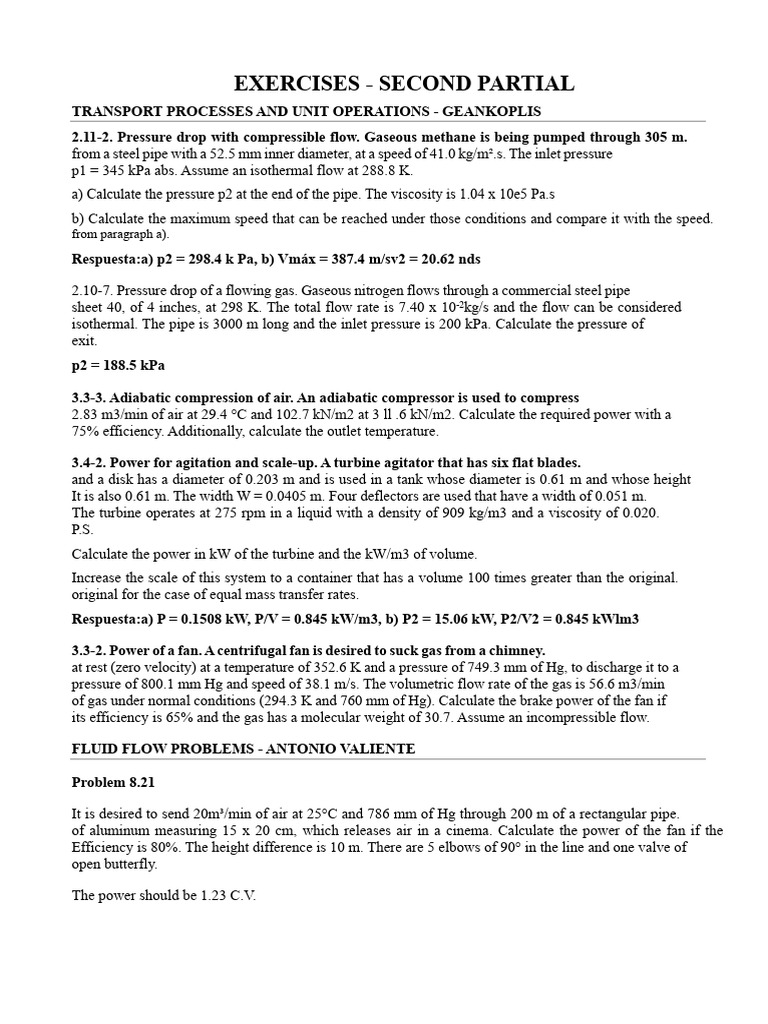 Exercises Second Partial | PDF | Pressure | Gases