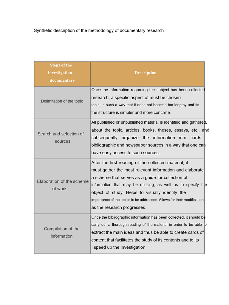 A Synthetic Description of The Methodology of Documentary Research ...